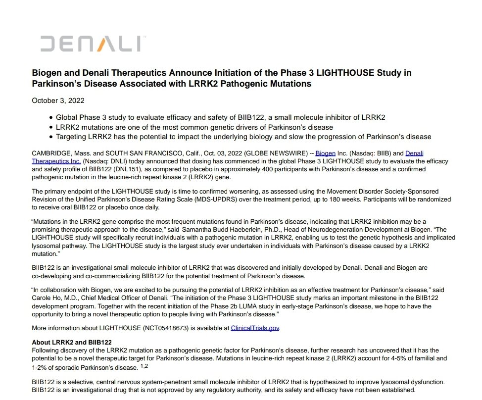 DNL151 / Denali Therap, Biogen