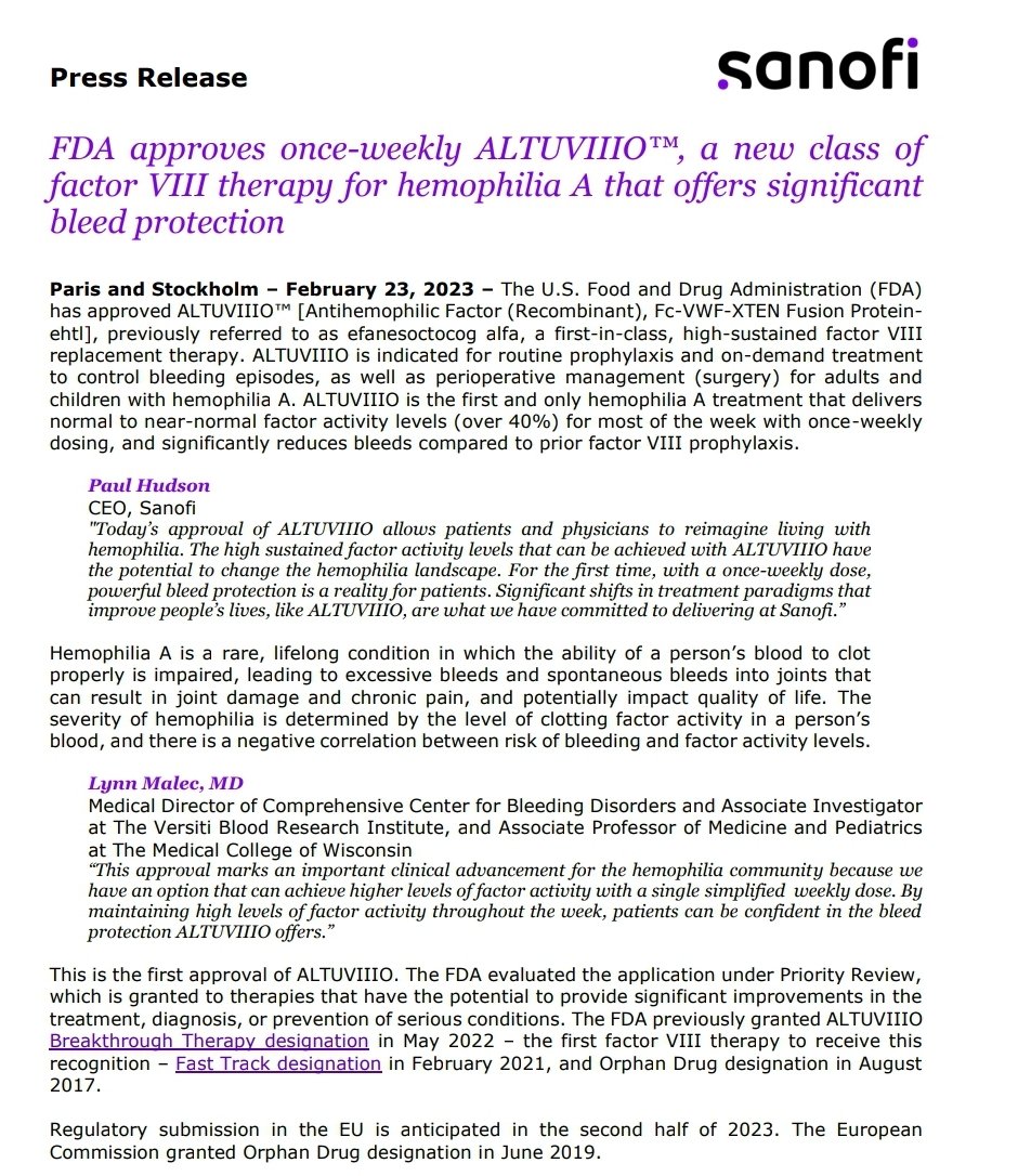 Altuviiio (antihemophilic factor (recombinant), Fc-VWF-XTEN fusion ...